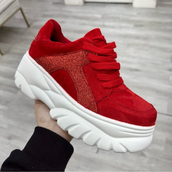 Shoes | Red Glitter Chunky Sneaker | Poshmark
